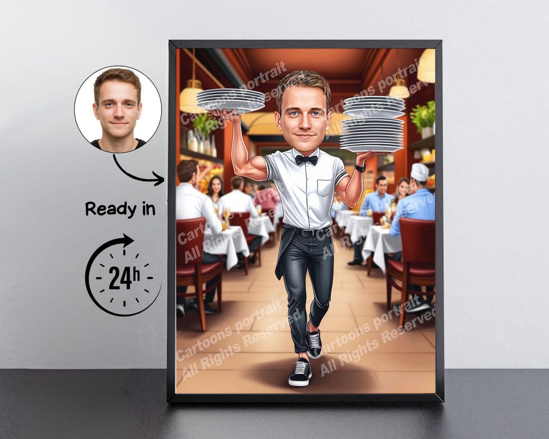 Waiter Gift – Custom Caricature Portrait From Your Photo / Server - Etsy