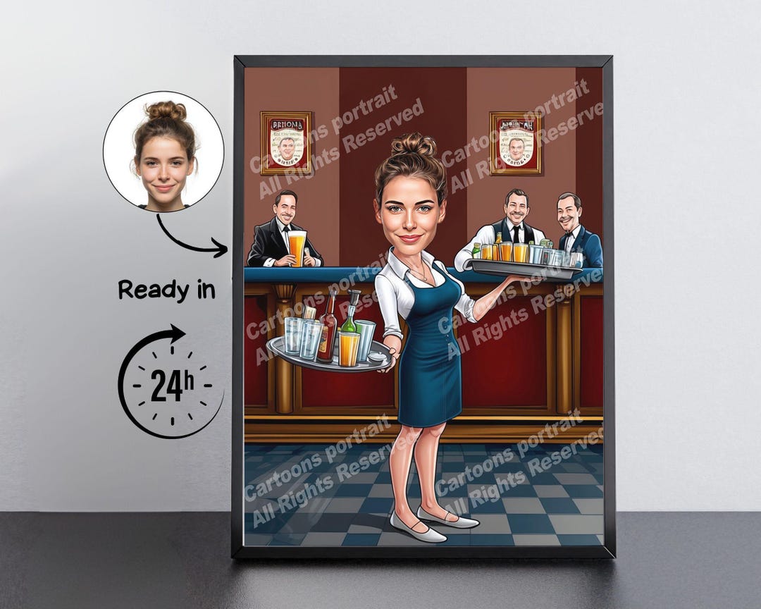 Waiter Gift – Custom Caricature Portrait From Your Photo / Server - Etsy