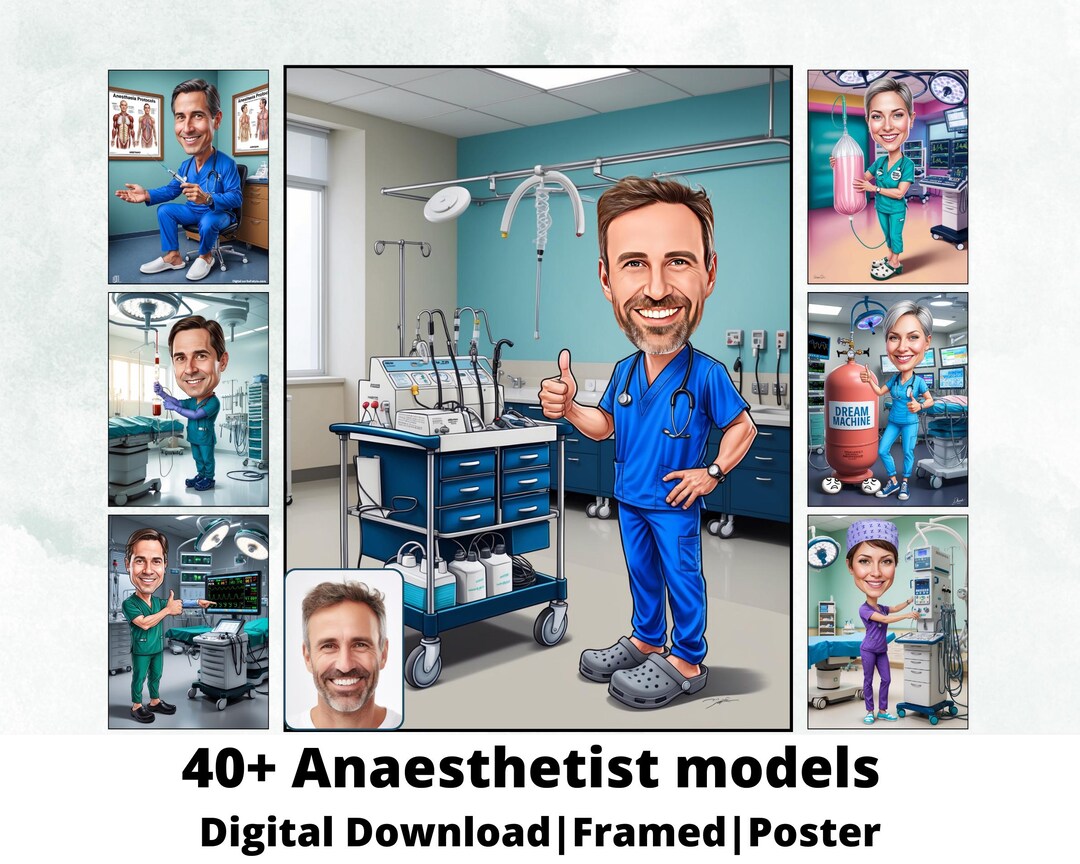 Anaesthetist Cartoon Portrait | Anaesthetist Gift Custom Anaesthetist ...