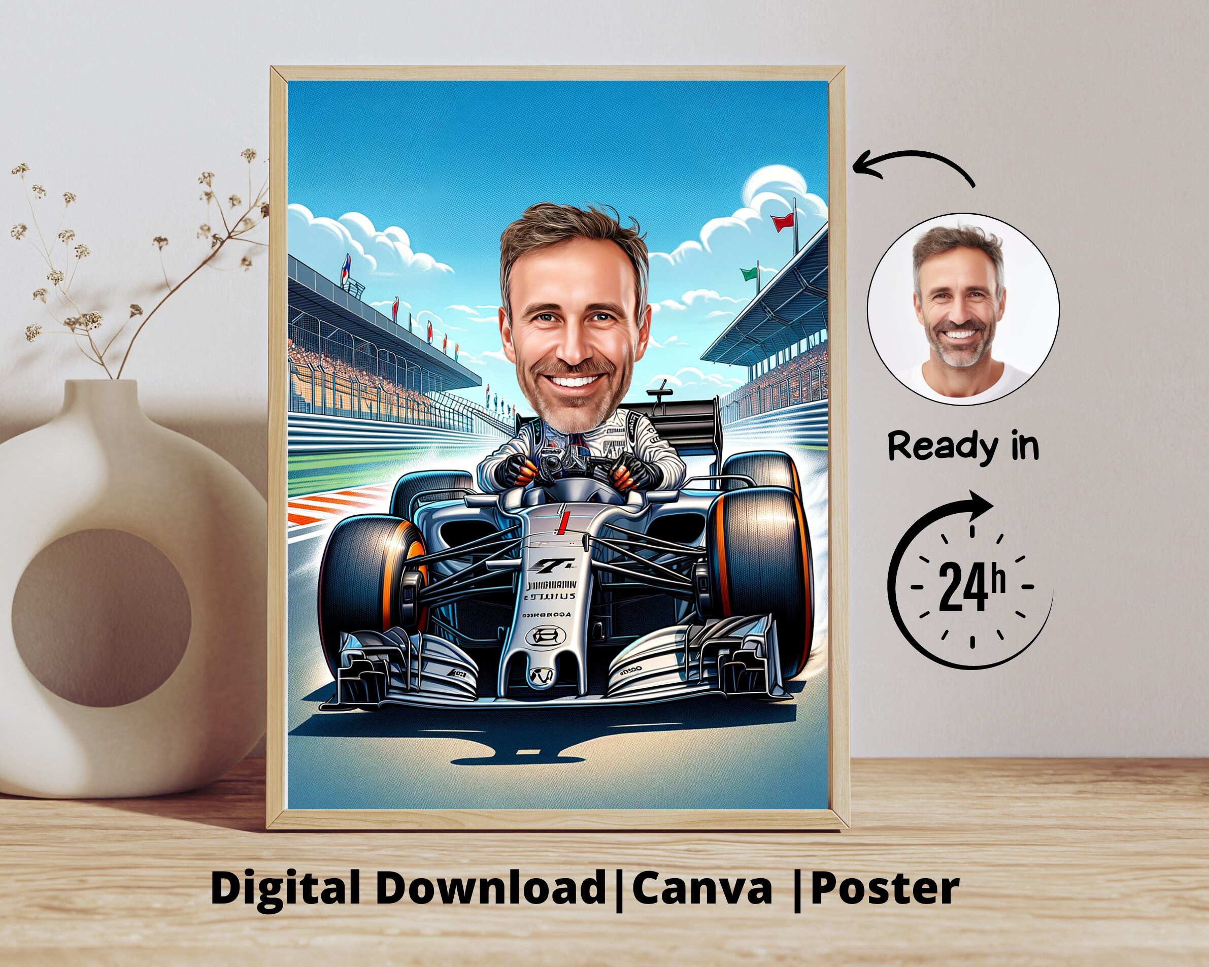 Custom Male Formula 1 Cartoon Portrait, F1 Fan Gift, Formula 1 Gift ...