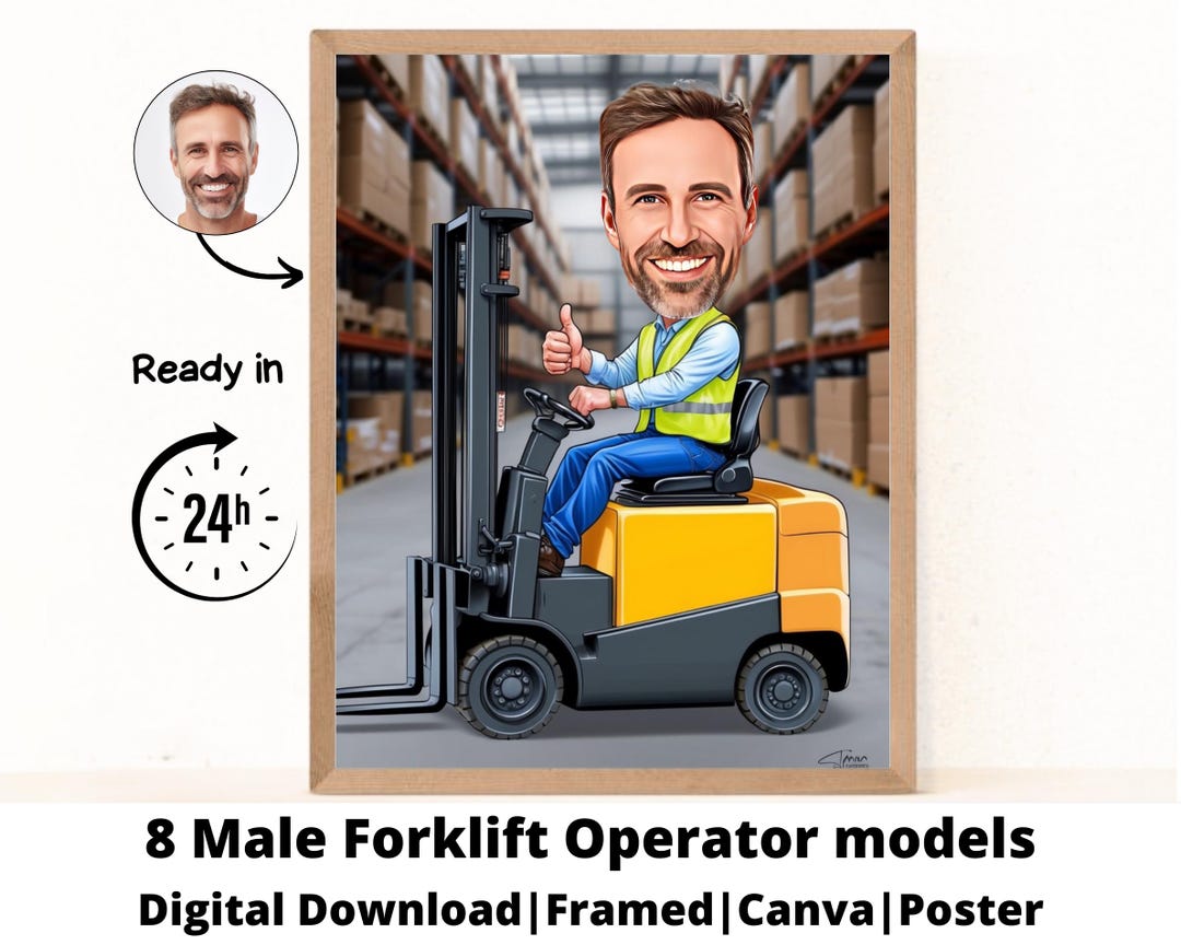 Forklift Operator Male Cartoon Portrait / Forklift Operator Gift ...