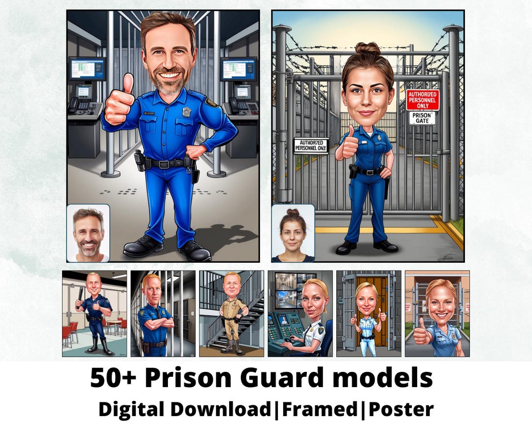 Prison Guard Cartoon Portrait | Prison Guard Gift| Custom Prison Guard ...