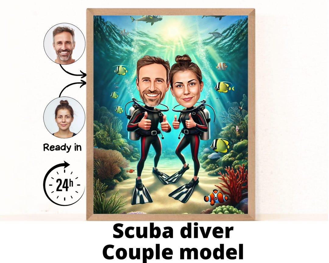 Scuba Diving Cartoon Portrait | Scuba Diving Gift | Custom Scuba Diving ...
