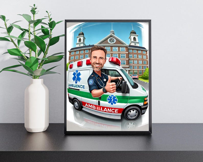 Paramedic Gift Custom Caricature Portrait From Your Photo, Paramedic ...