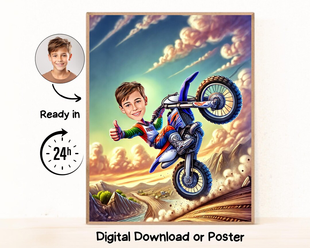 Custom Motocross Cartoon Portrait, Motocross Portrait, Gift for ...