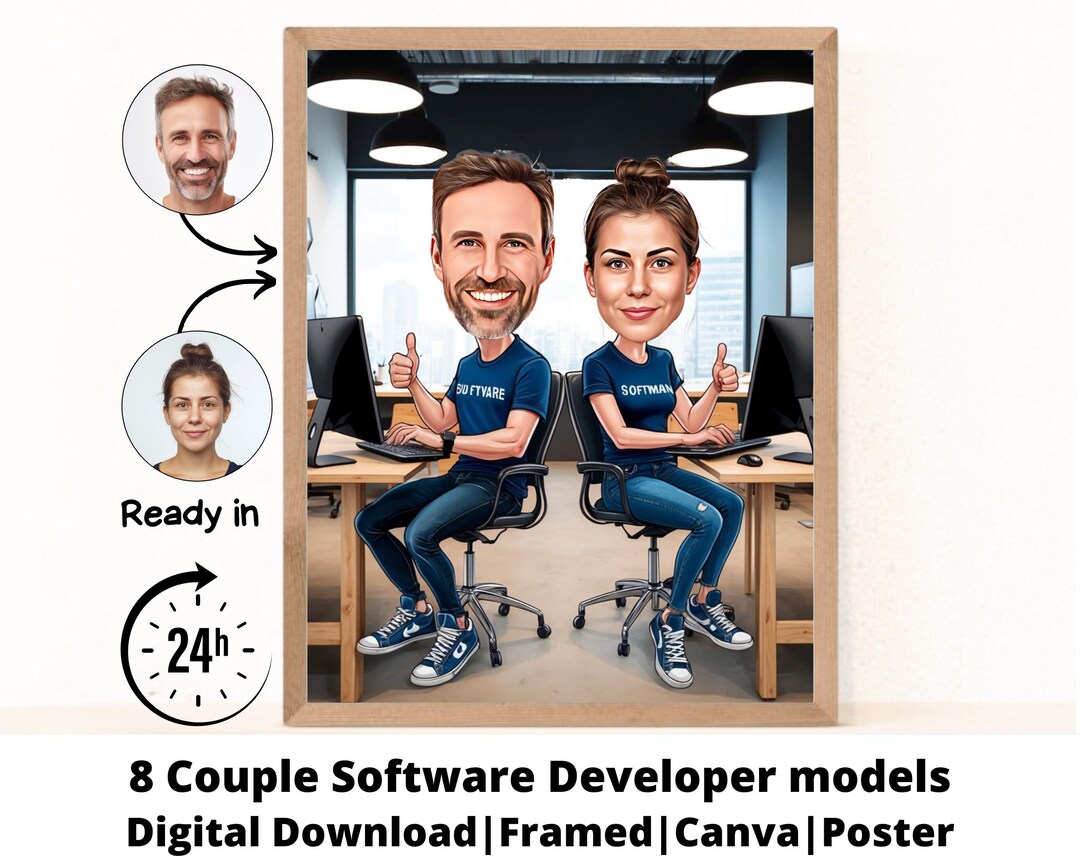 Software Developer Couple Cartoon Portrait / Software Developer Gift ...