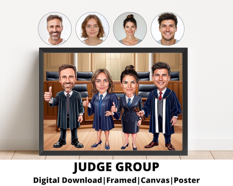 Custom Group Judge Cartoon Portrait, Lawyer Portrait, Judge Gift, Judge ...