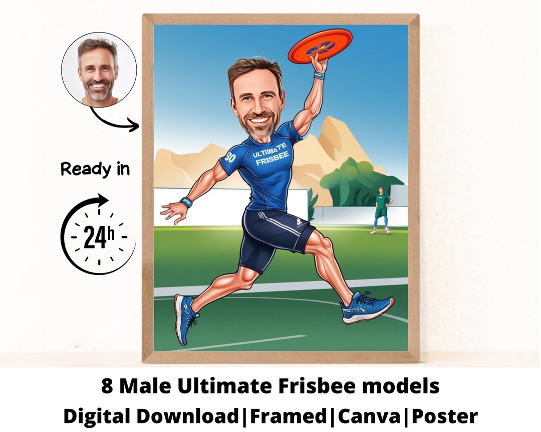 Ultimate Frisbee Male Cartoon Portrait / Ultimate Frisbee Gift / Custom ...
