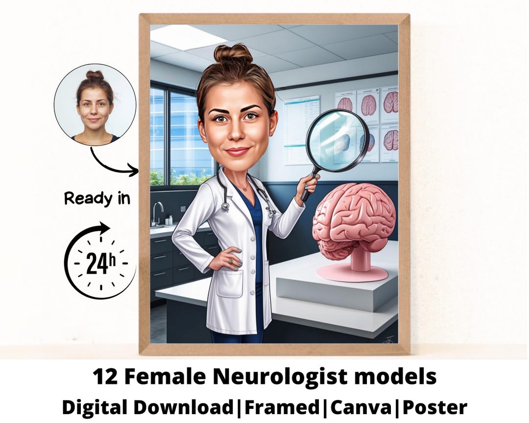 Neurologist Female Cartoon Portrait / Neurologist Gift / Custom ...