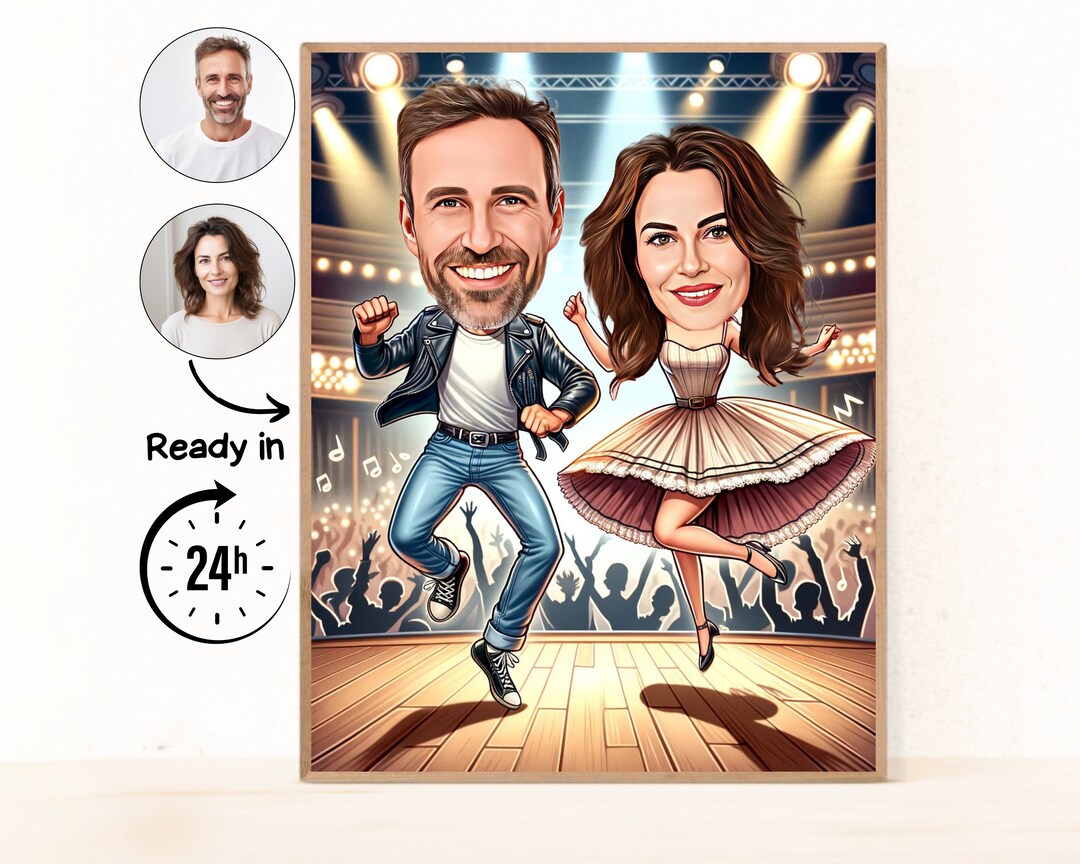 Custom Dancer Rock Jump Cartoon Portrait, Dancer Caricature, Gift for ...