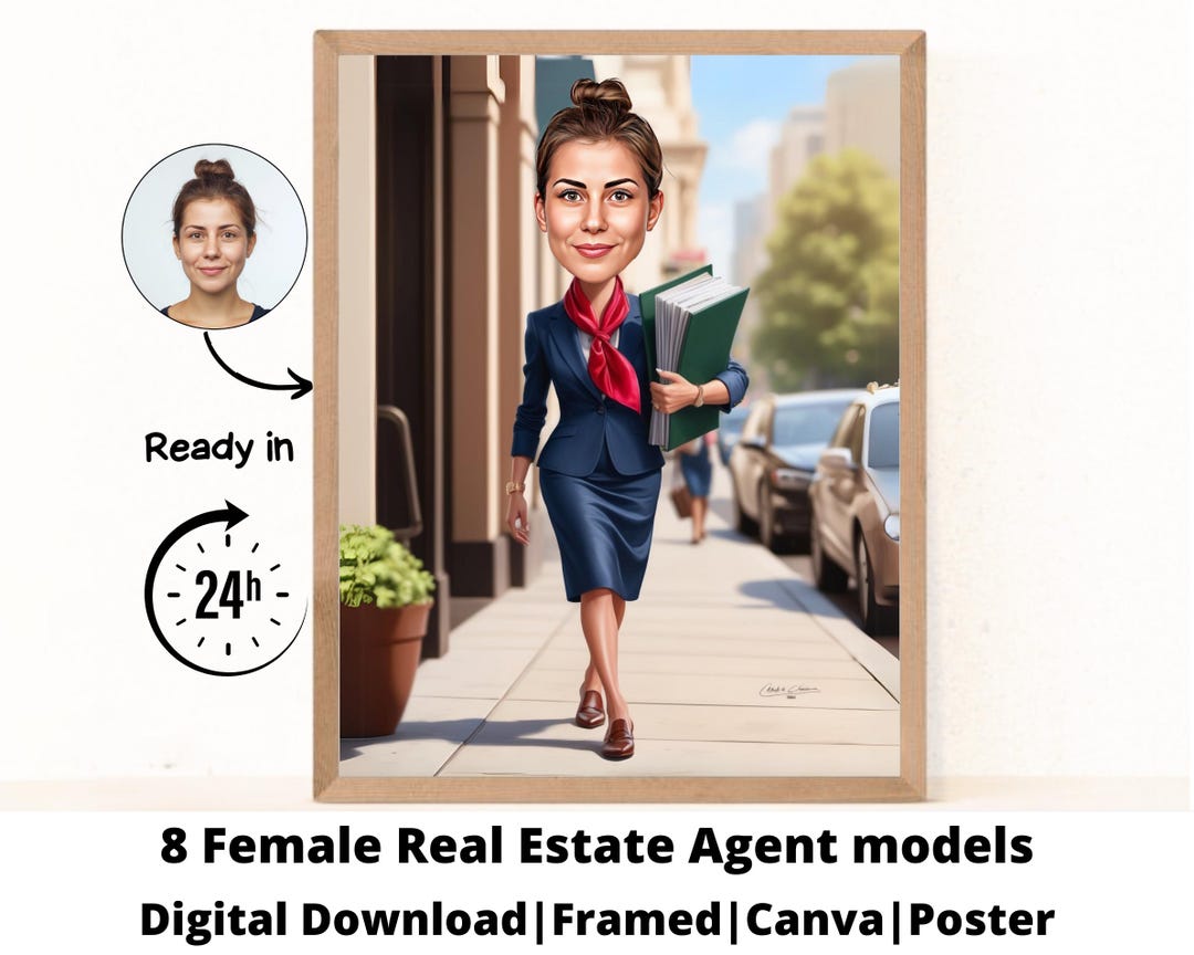 Real Estate Agent Female Cartoon Portrait / Real Estate Agent Gift ...