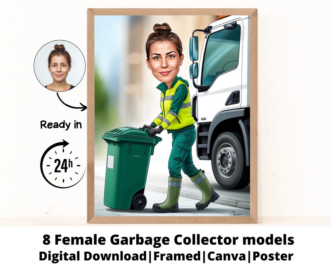 Garbage Collector Female Cartoon Portrait / Garbage Collector Gift ...
