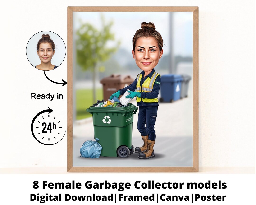 Garbage Collector Female Cartoon Portrait / Garbage Collector Gift ...