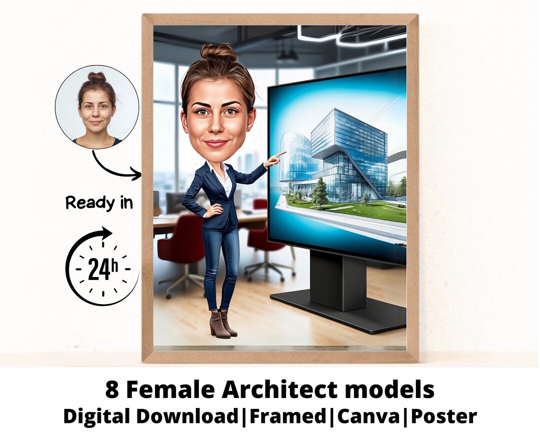 Architect Female Cartoon Portrait / Architect Gift / Custom Architect ...