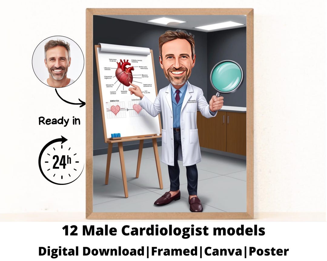 Cardiologist Male Cartoon Portrait | Cardiologist Gift | Custom ...