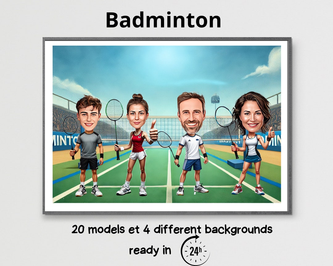 Badminton Gift, Badminton Caricature From Photo, Funny Badminton ...