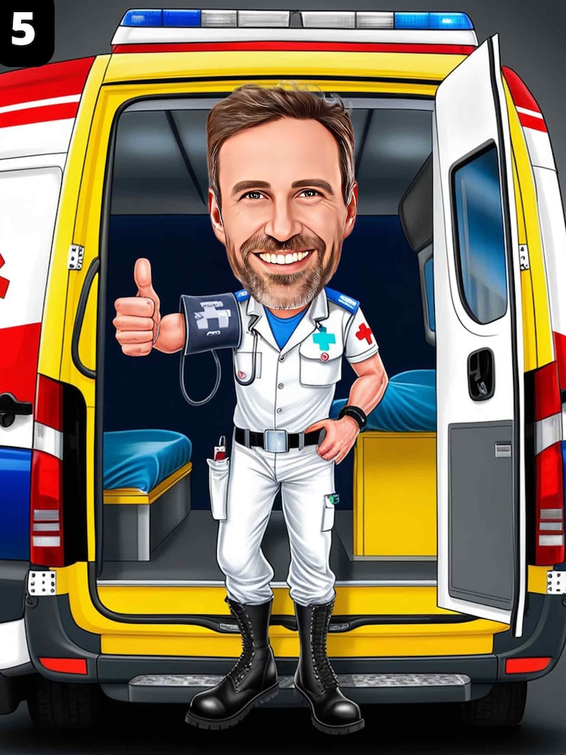 Paramedic Gift - Custom Caricature Portrait From Your Photo, Paramedic ...