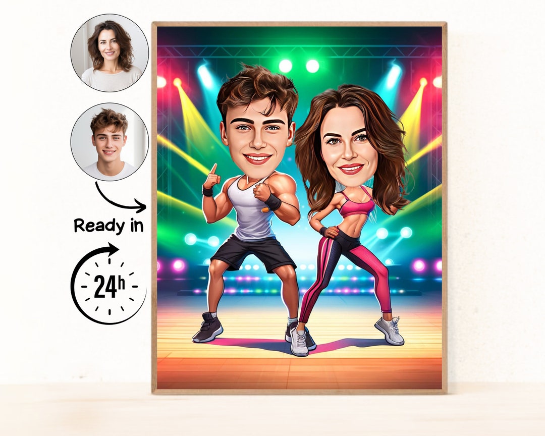 Custom Zumba Cartoon Portrait, Dancer Caricature, Gift for Dancer ...