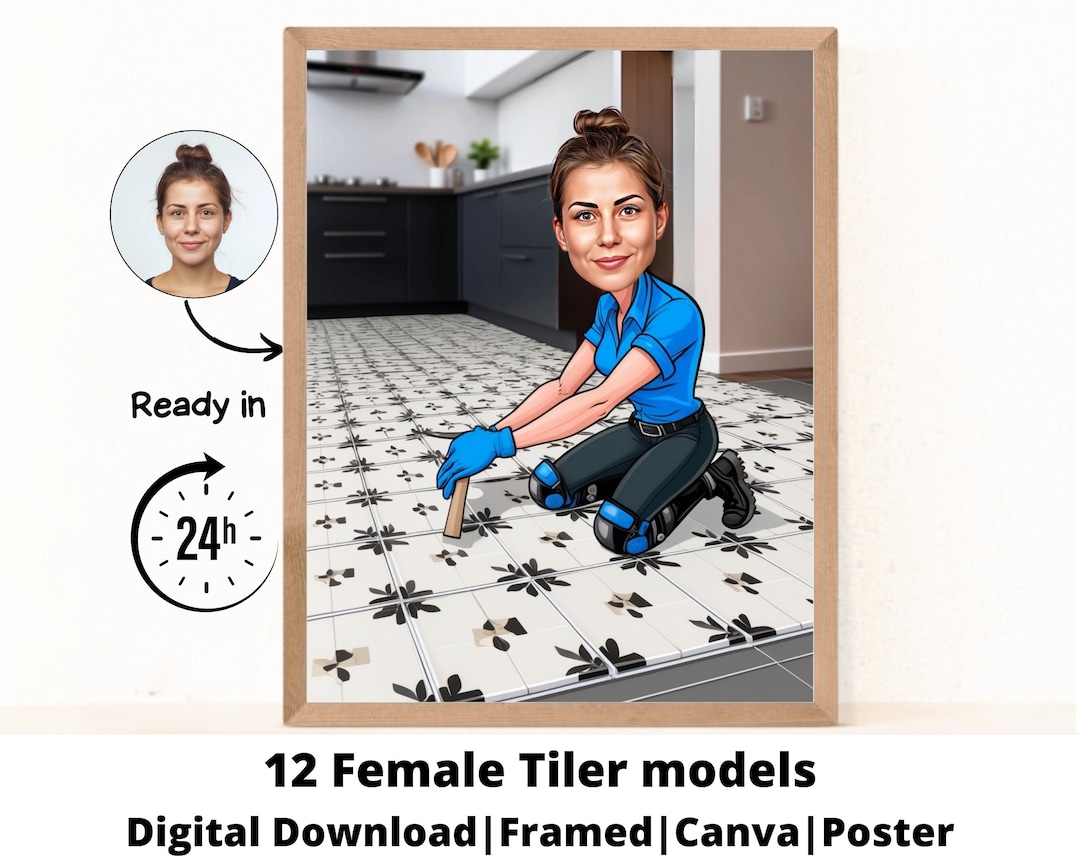 Tiler Female Cartoon Portrait / Tiler Gift / Custom Tiler Caricature ...