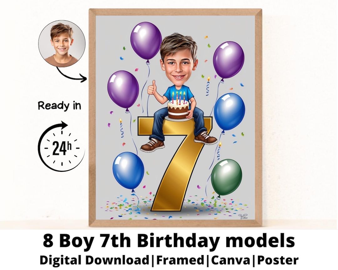 7th Boy Birthday / 7th Birthday Invitation / 7th Birthday Card / 7th ...
