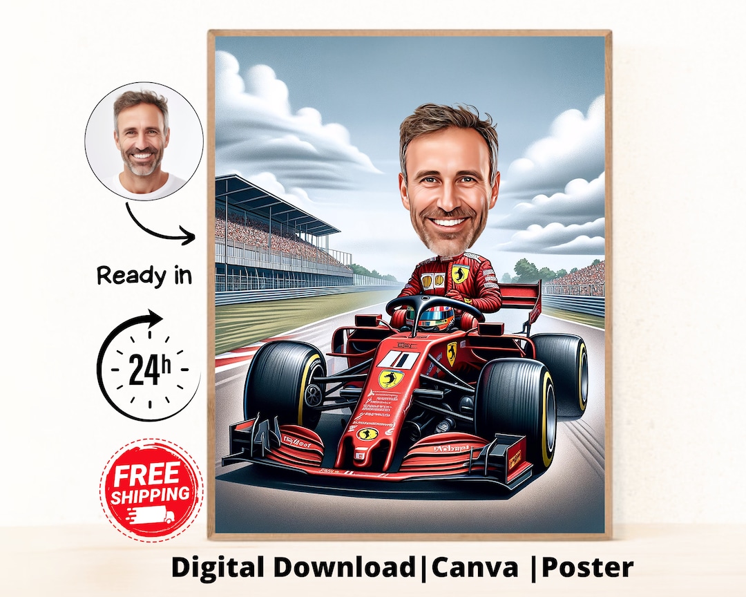 Custom Male Formula 1 Cartoon Portrait, F1 Fan Gift, Formula 1 Gift ...