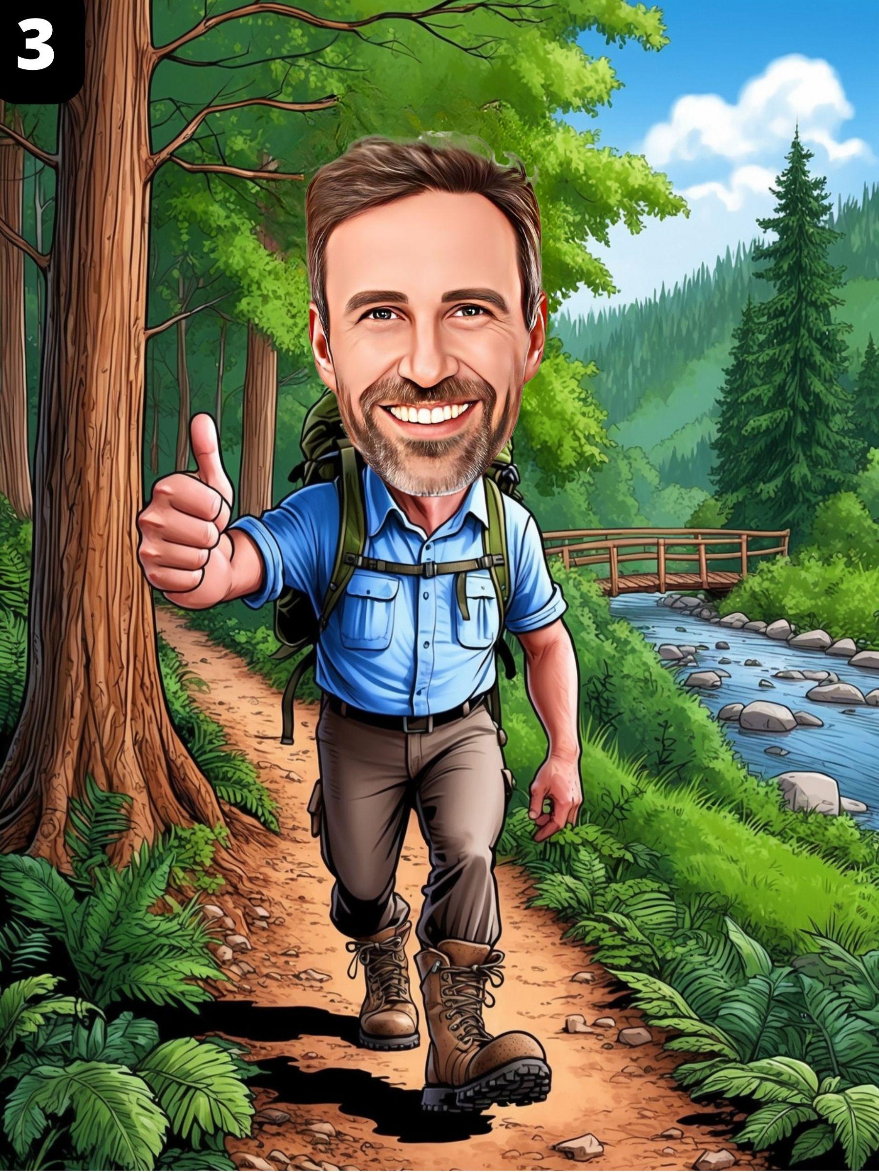 Custom Hiking Cartoon Portrait, Hiking Portrait, Gift for Hiking ...