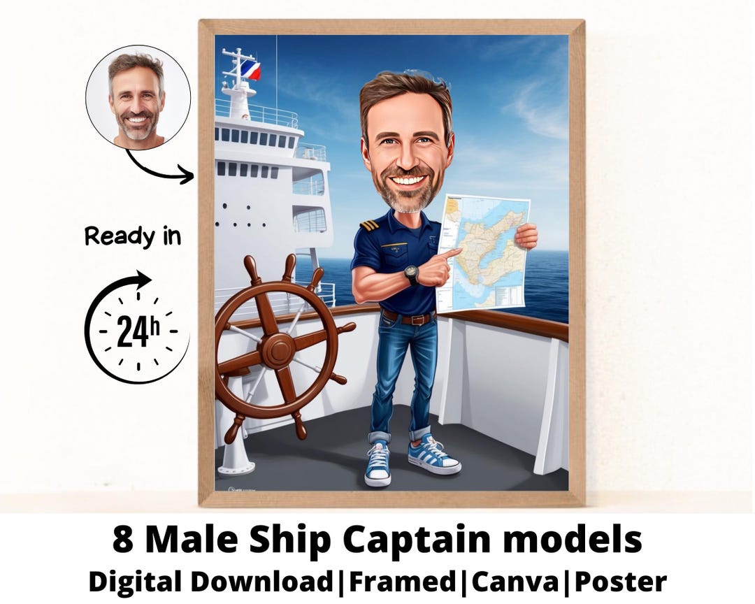 Ship Captain Male Cartoon Portrait / Ship Captain Gift / Custom Ship ...