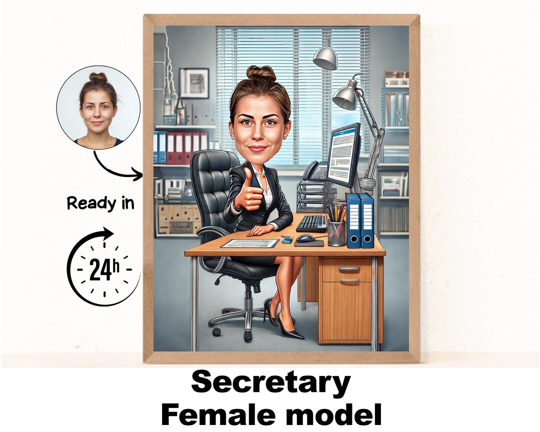 Secretary Gift for Women, Female Secretary Caricature From Photo ...