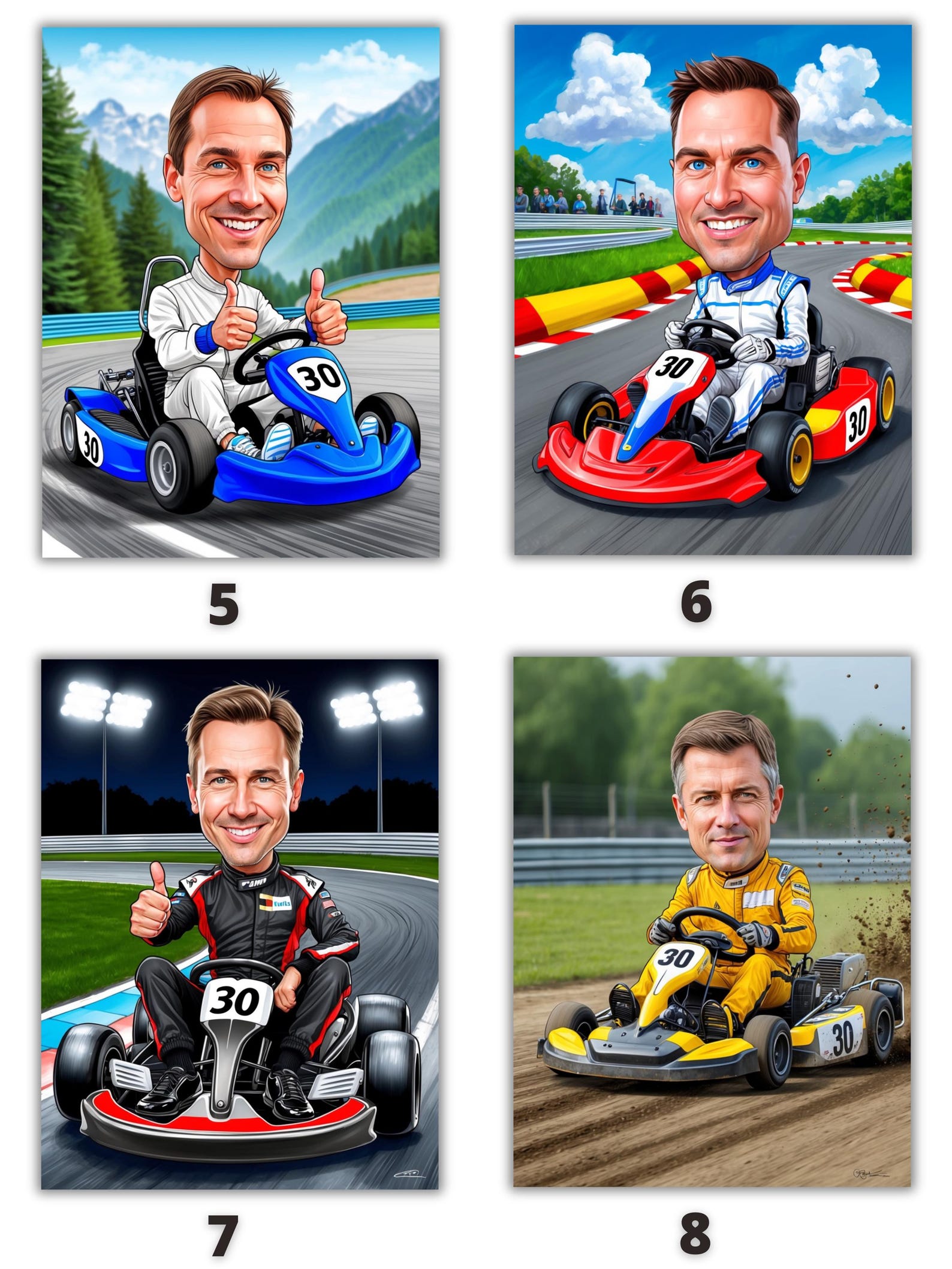 Go-karting Male Cartoon Portrait / Go-karting Gift / Custom Go-karting ...