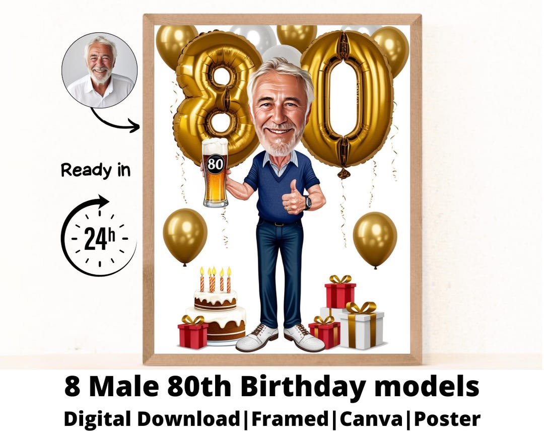 80th Male Birthday / 80th Birthday Invitation / 80th Birthday Card ...