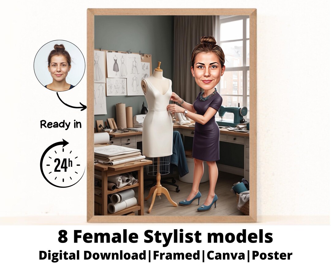 Stylist Female Cartoon Portrait / Stylist Gift / Custom Stylist ...
