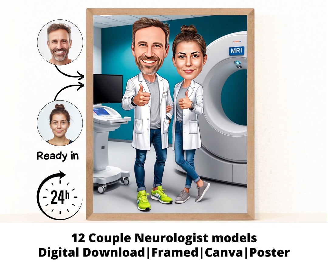 Neurologist Couple Cartoon Portrait / Neurologist Gift / Custom ...