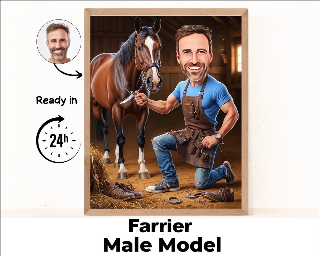 Farrier Male Cartoon Portrait / Farrier Gift / Custom Farrier ...