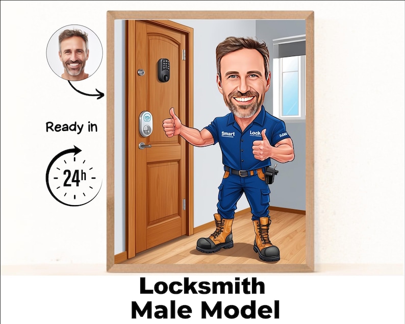 Locksmith Cartoon Portrait | Locksmith Gift | Custom Locksmith ...