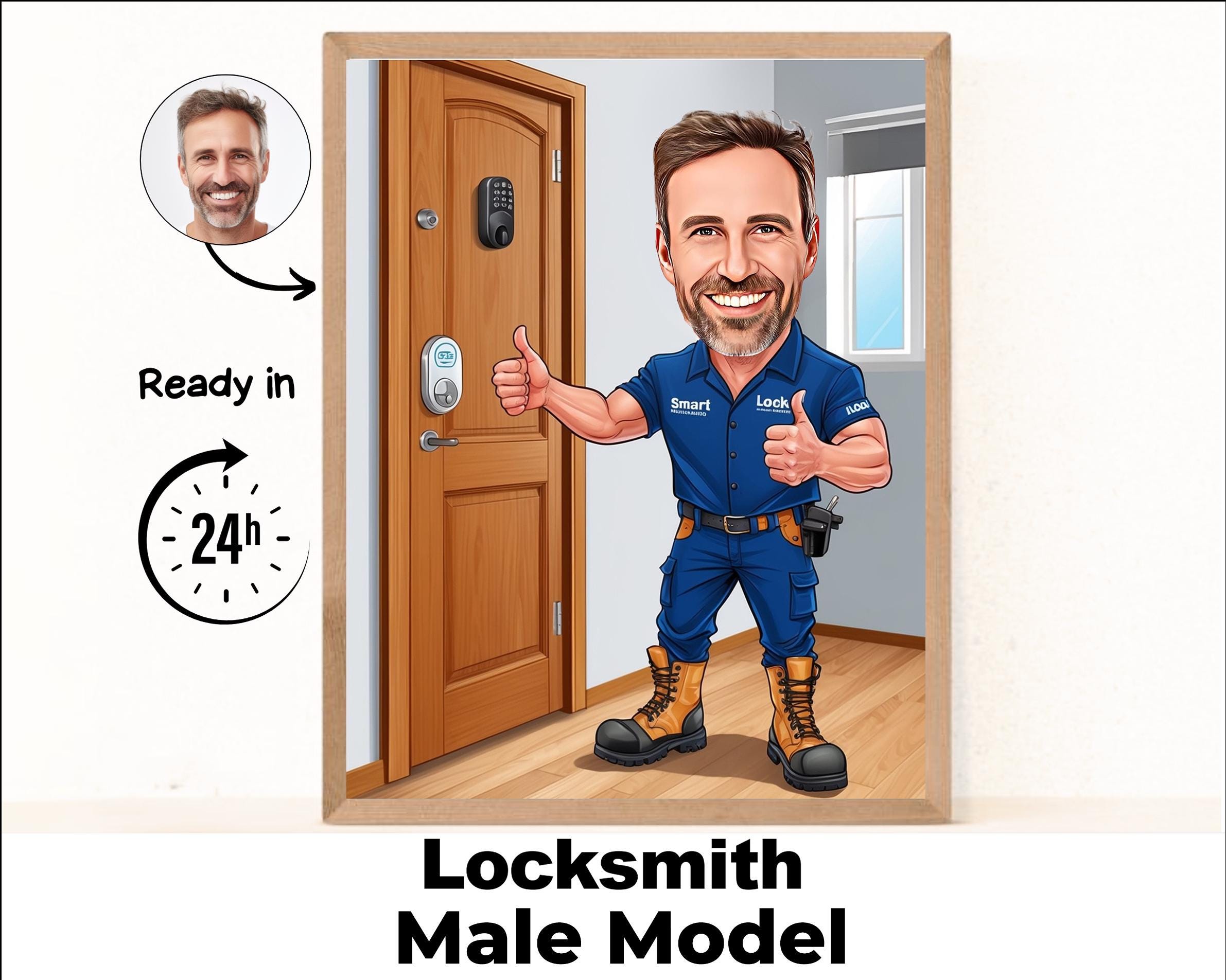 Locksmith Cartoon Portrait | Locksmith Gift | Custom Locksmith ...