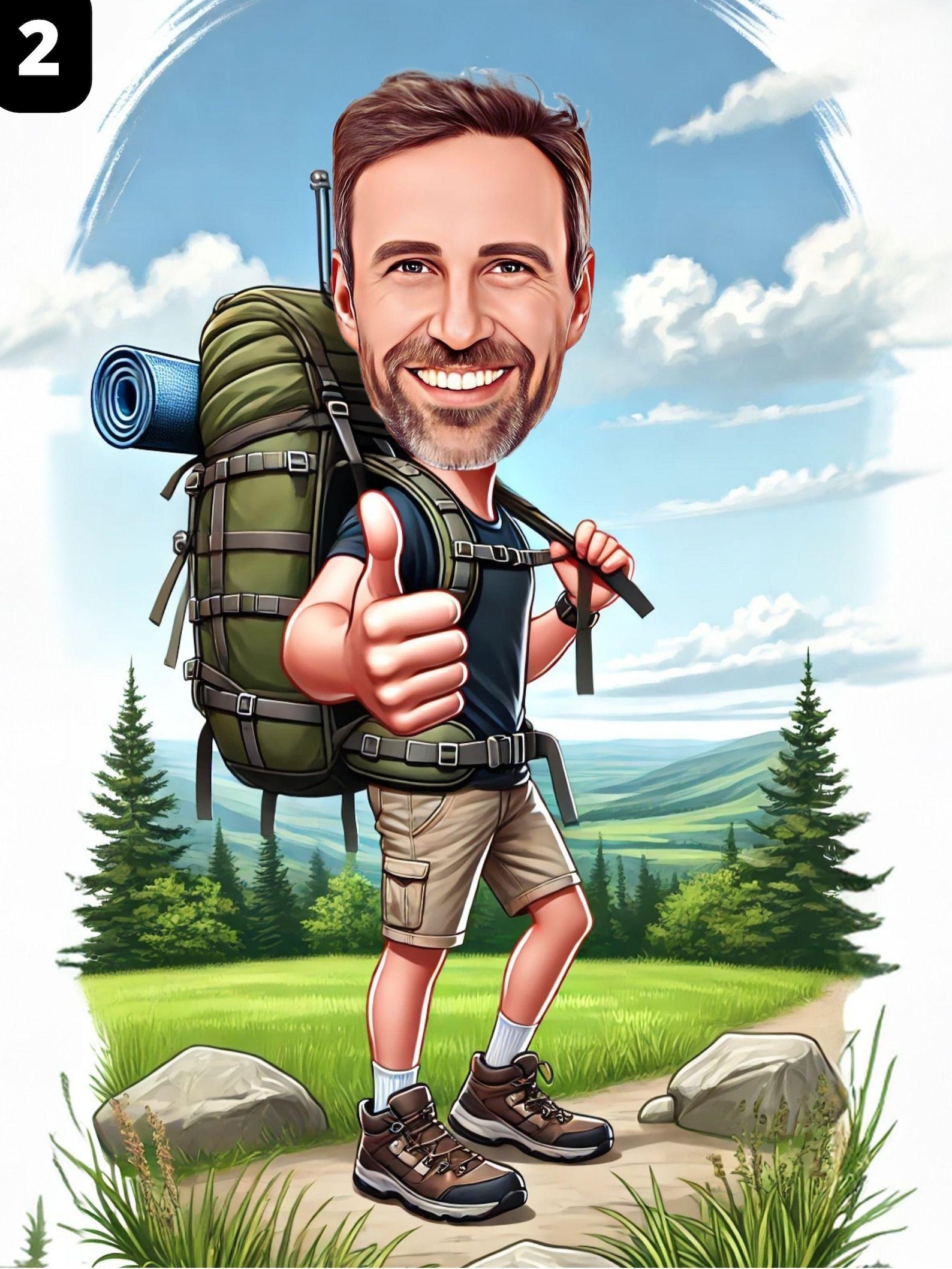Custom Hiking Cartoon Portrait, Hiking Portrait, Gift for Hiking ...
