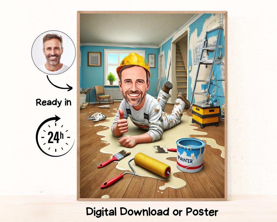 Custom House Painter Cartoon Portrait, Gift for House Painter, Funny ...