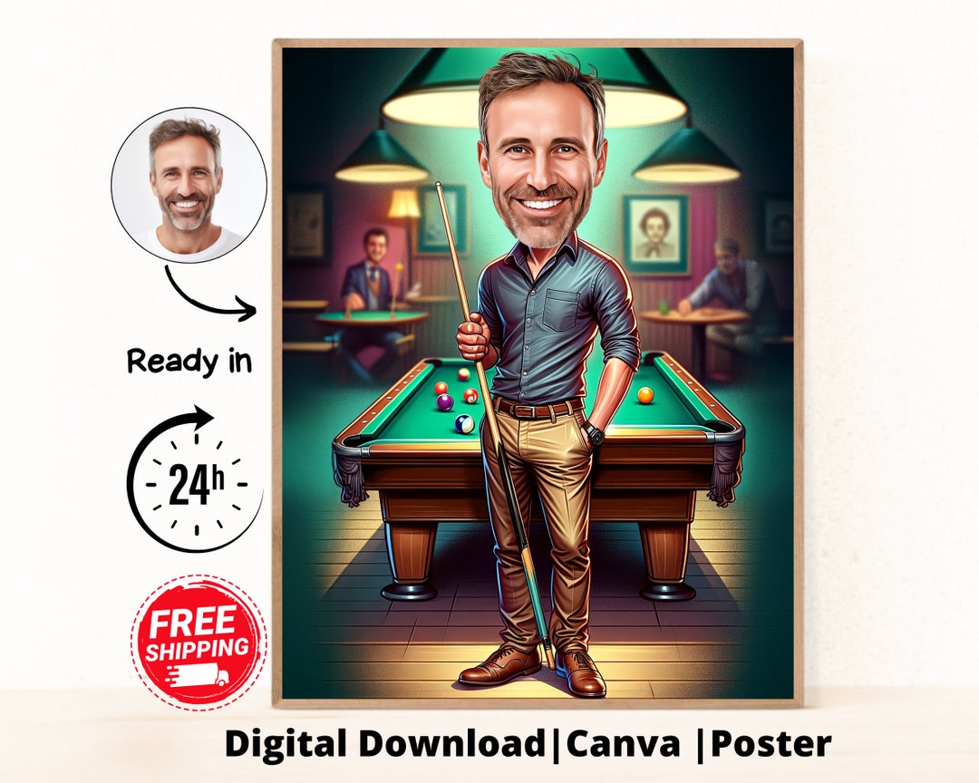Custom Cartoon Portrait Pool Player Gift , Caricature Portrait From ...