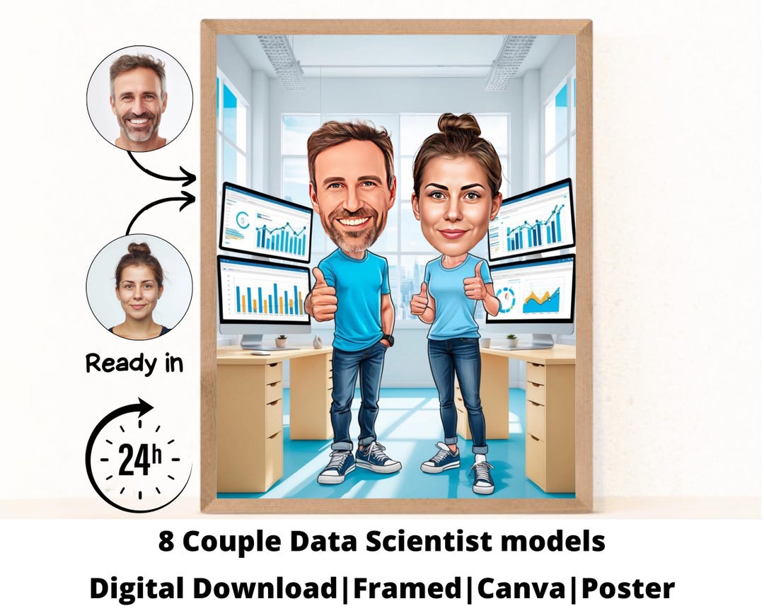 Data Scientist Couple Cartoon Portrait / Data Scientist Gift / Custom ...