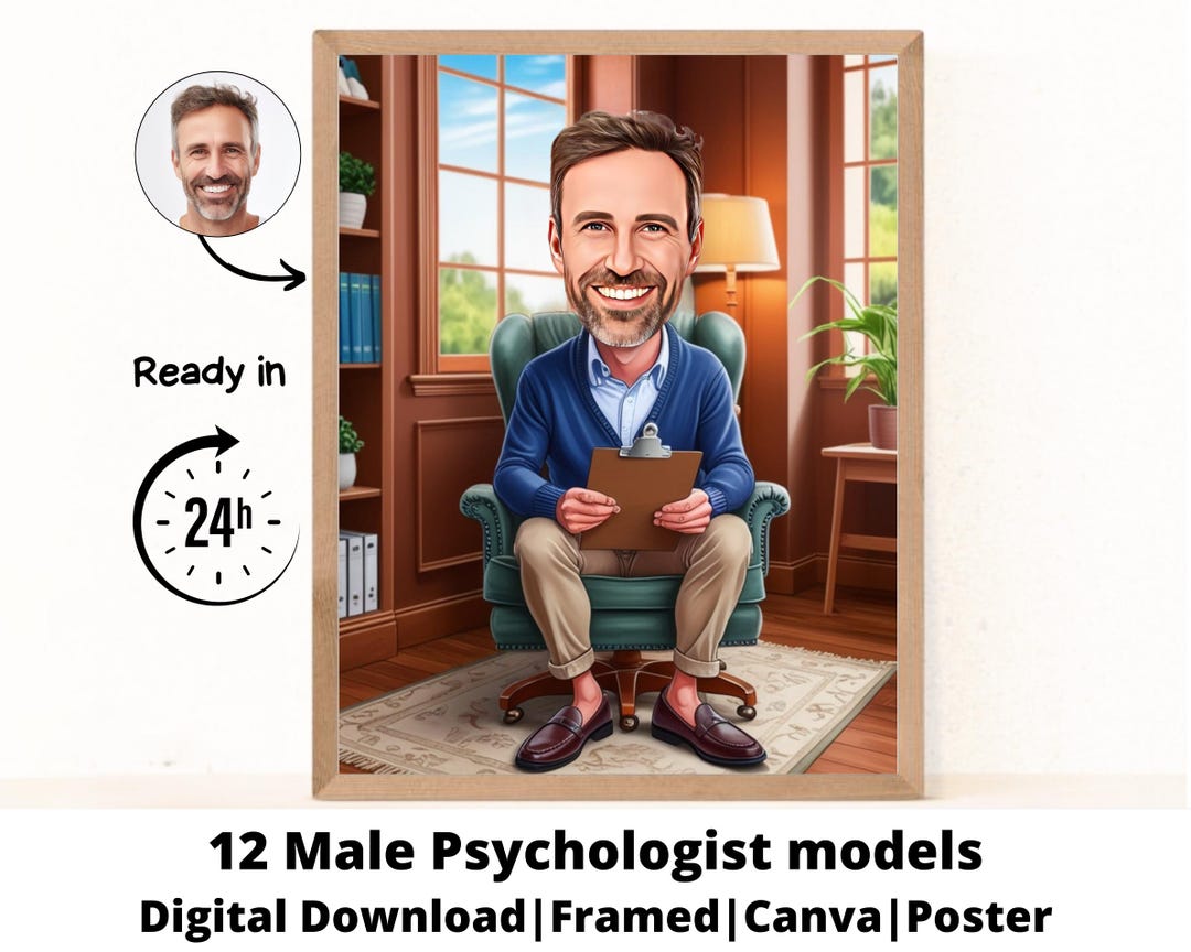 Psychologist Male Cartoon Portrait / Psychologist Gift / Custom ...