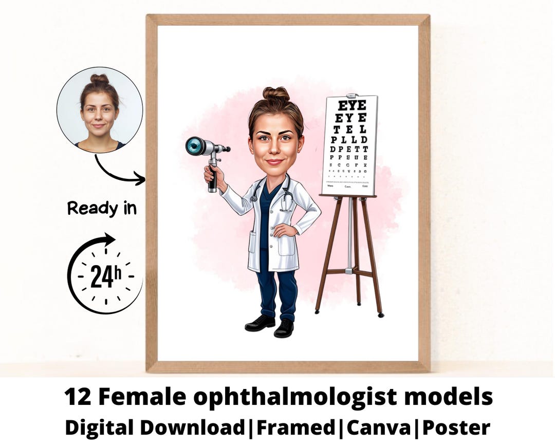 Eye Doctor Female Cartoon Portrait / Eye Doctor Gift / Custom Eye ...