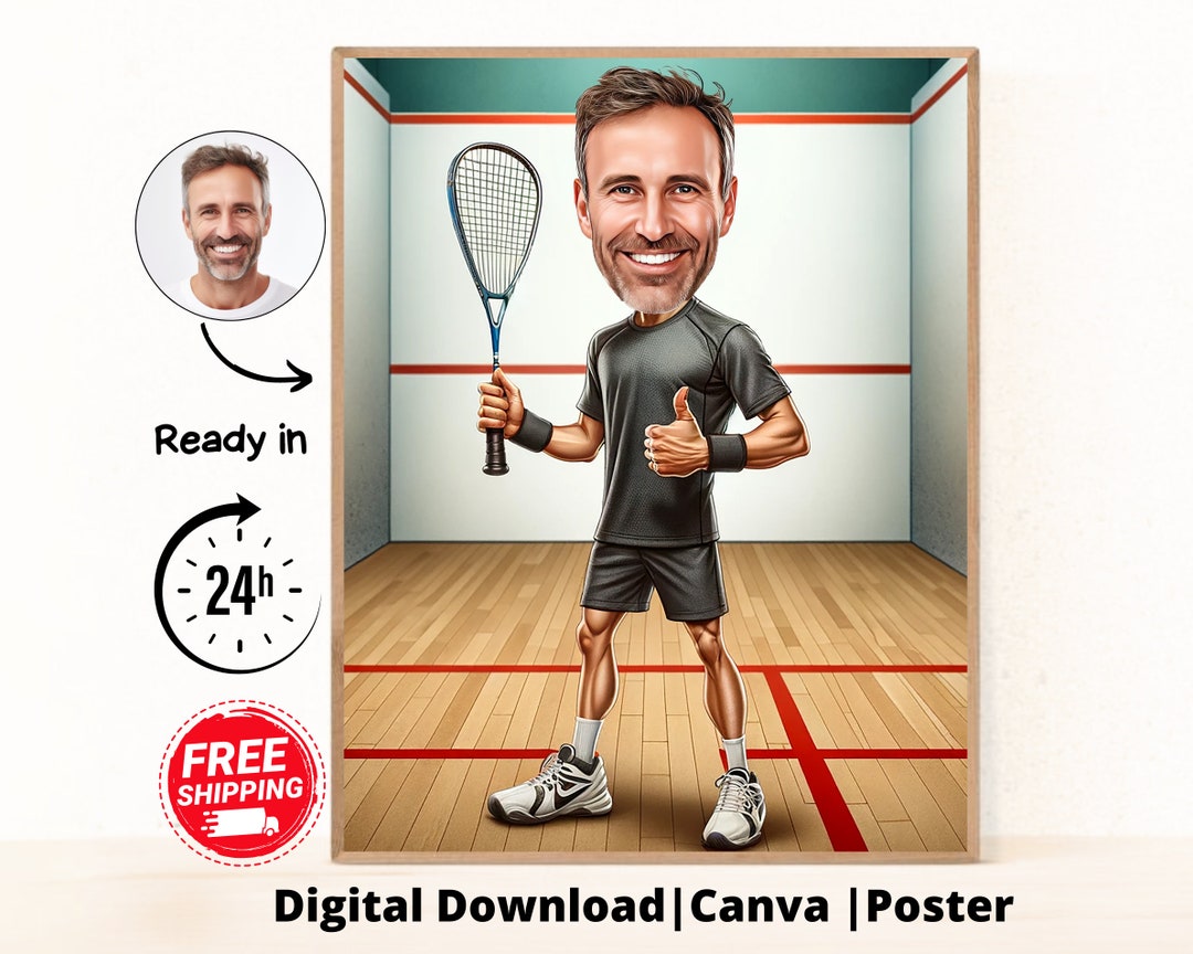 Squash Player Gift - Custom Caricature Portrait From Your Photo,squash ...