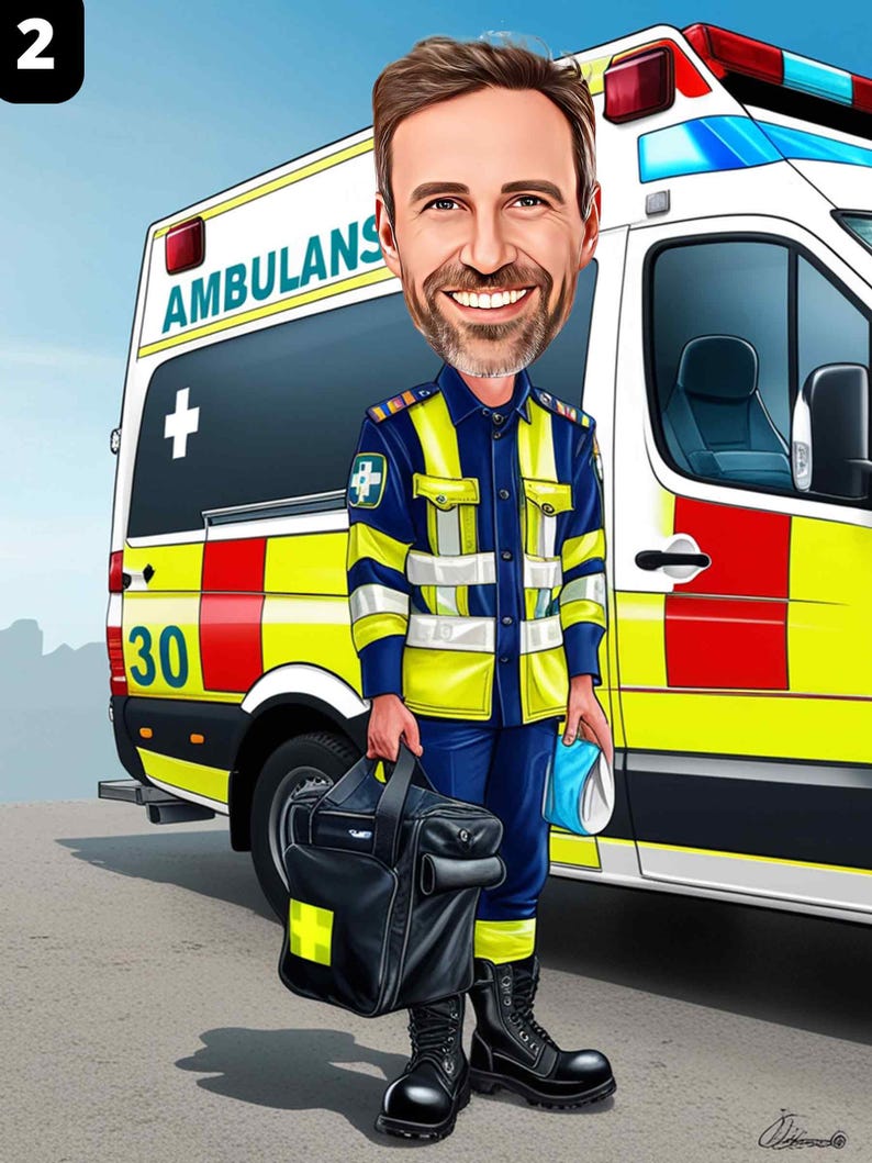Paramedic Gift - Custom Caricature Portrait From Your Photo, Paramedic ...