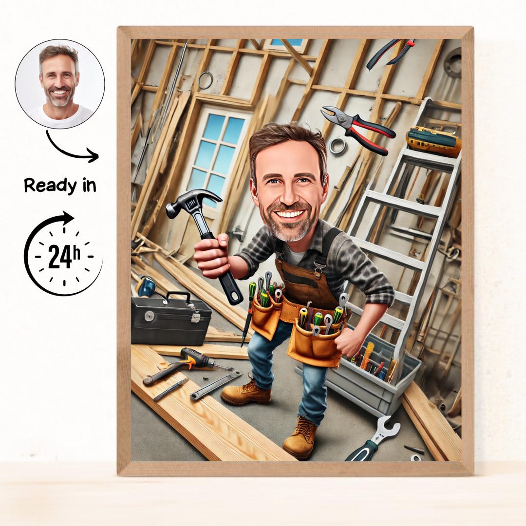 Handyman Caricature Drawing From Photo, Funny Handyman Gift for Men ...