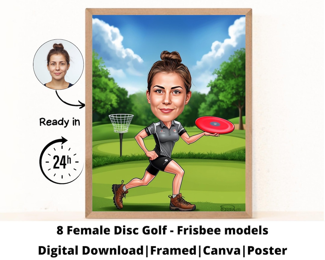 Disc Golf Female Cartoon Portrait / Disc Golf Gift / Custom Disc Golf ...