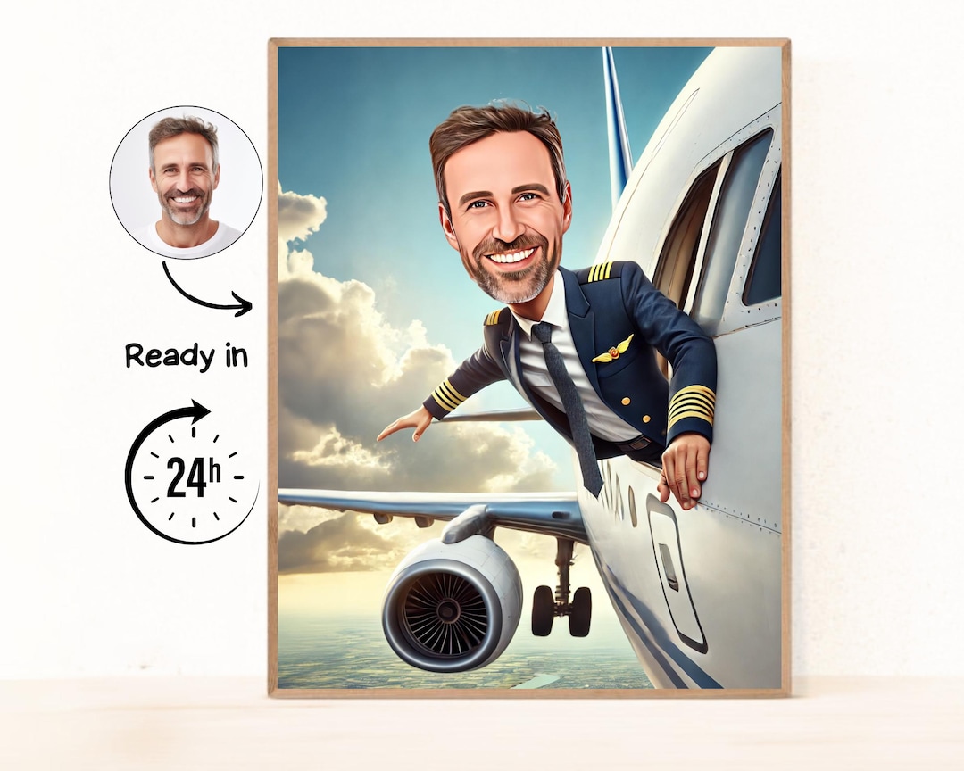 Cartoon Pilot Portrait, Pilot Caricature Gifts, Aviation Gifts ...