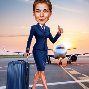 Custom Flight Attendant Cartoon Portrait, Cabin Crew Caricature, Gift ...