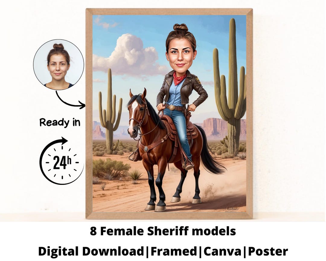 Sheriff Female Cartoon Portrait / Sheriff Gift / Custom Sheriff ...