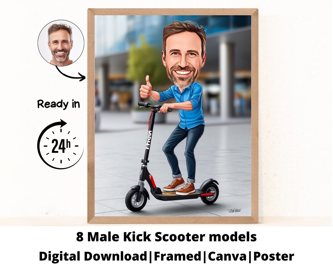 Kick Scooter Female Cartoon Portrait / Kick Scooter Gift / Custom Kick ...