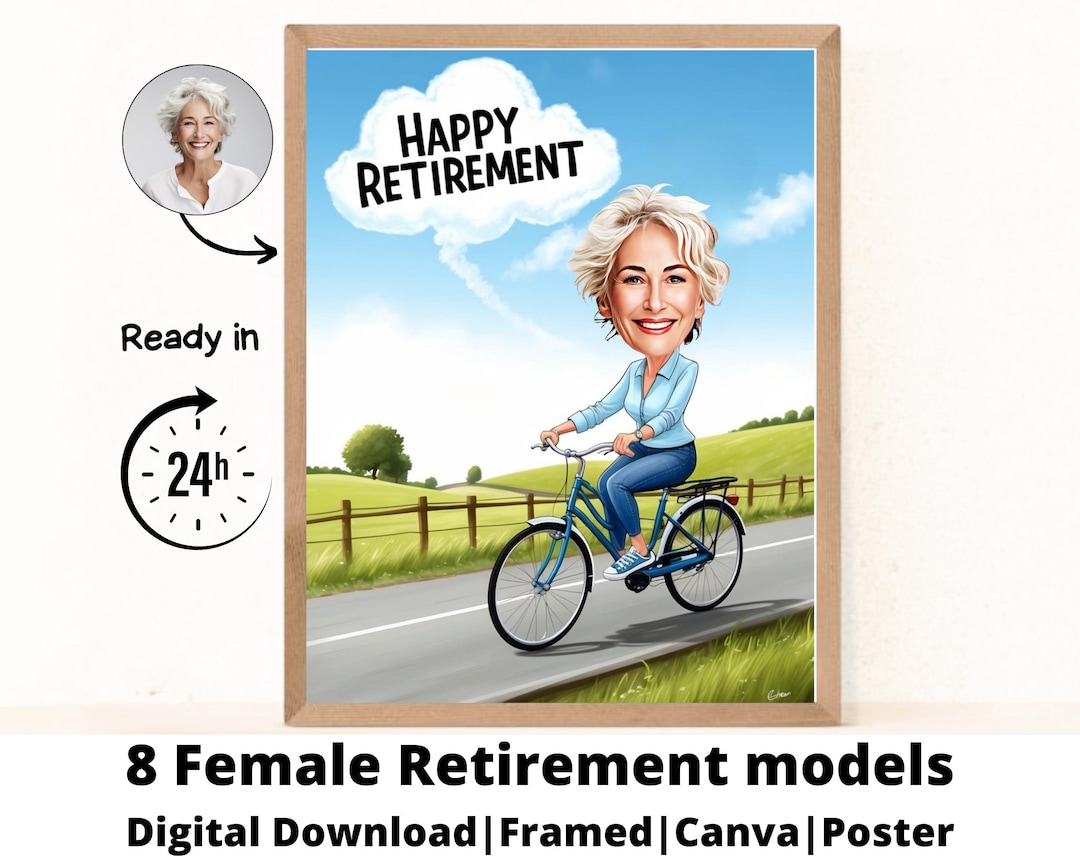 Retirement Female Cartoon Portrait, Custom Retirement Caricature ...